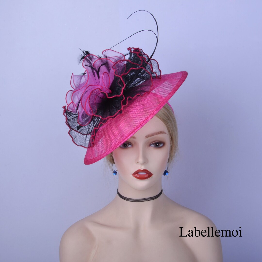 Fuchsia Fascinator Big Saucer Hatinator Black Kentucky Derby Hat Hot ...