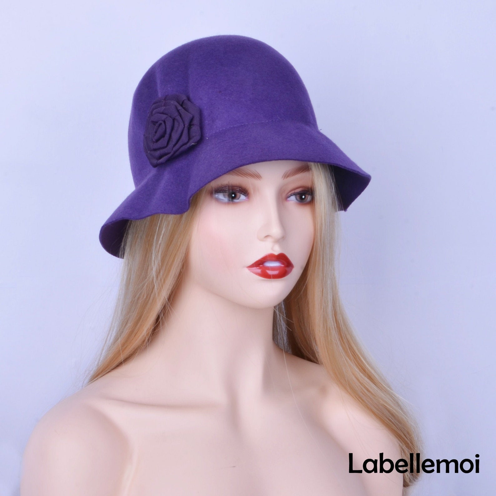 SALE Fashion Purple Wool Felt Hat Winter Hat W/handmade Ribbon - Etsy