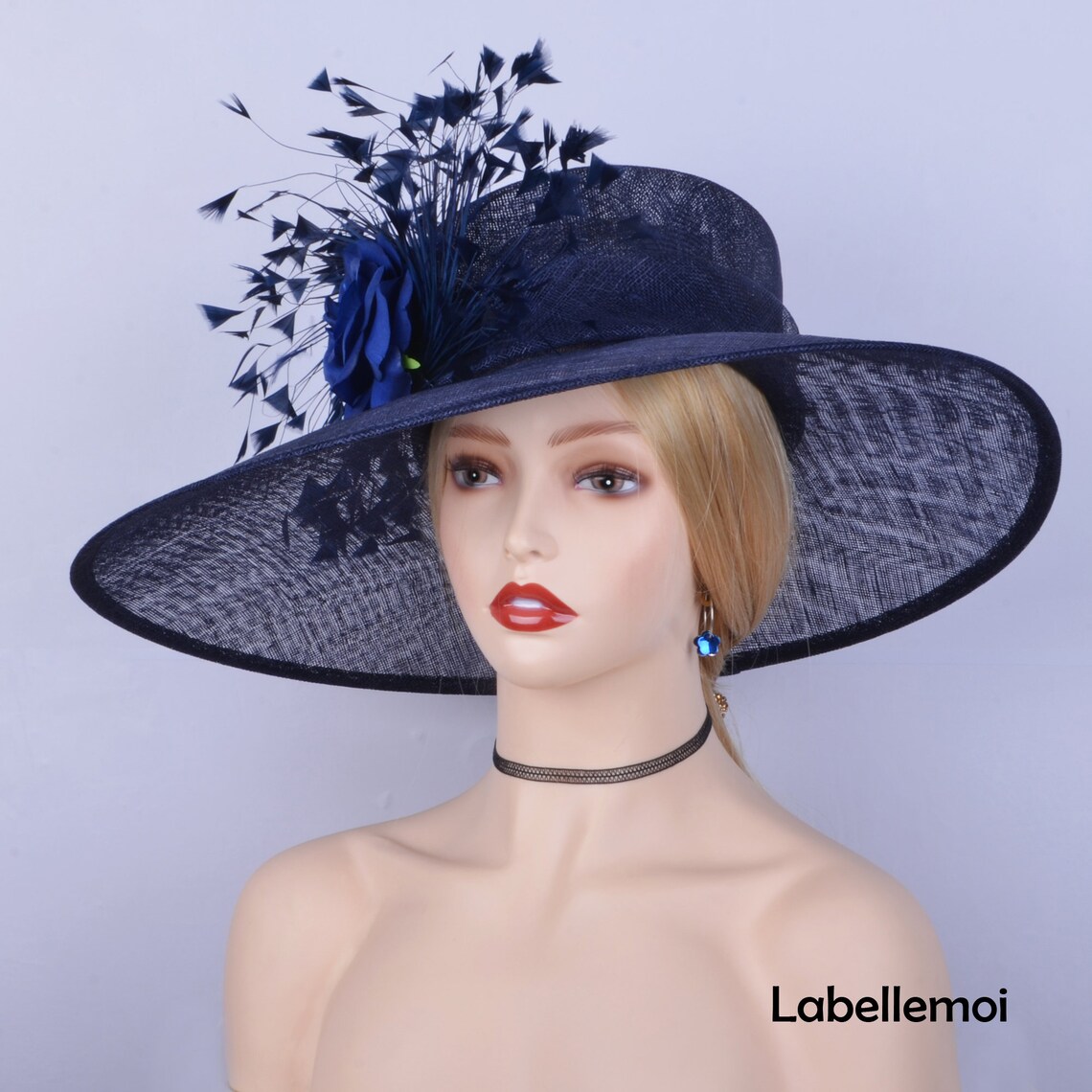 NEW exclusive Navy blue Derby hat Large sinamay hat dress | Etsy