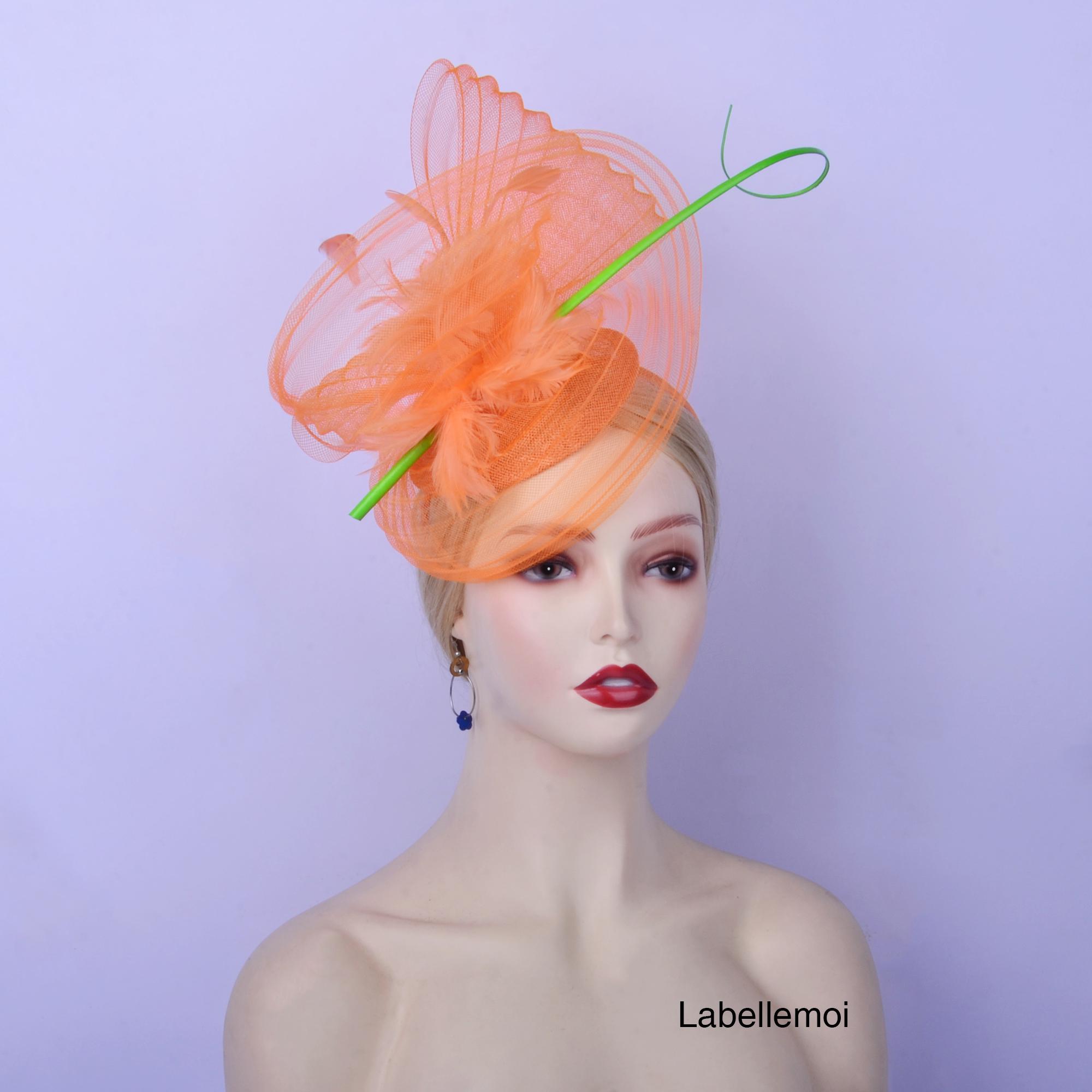 New Design Big Hot Pink/orange Sinamay Crin Fascinator With Feathers ...