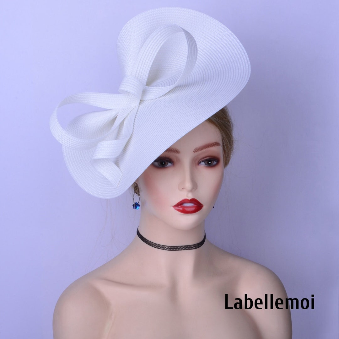 Exclusive White Fascinator Large Saucer Hatinator Kentucky Derby Church ...