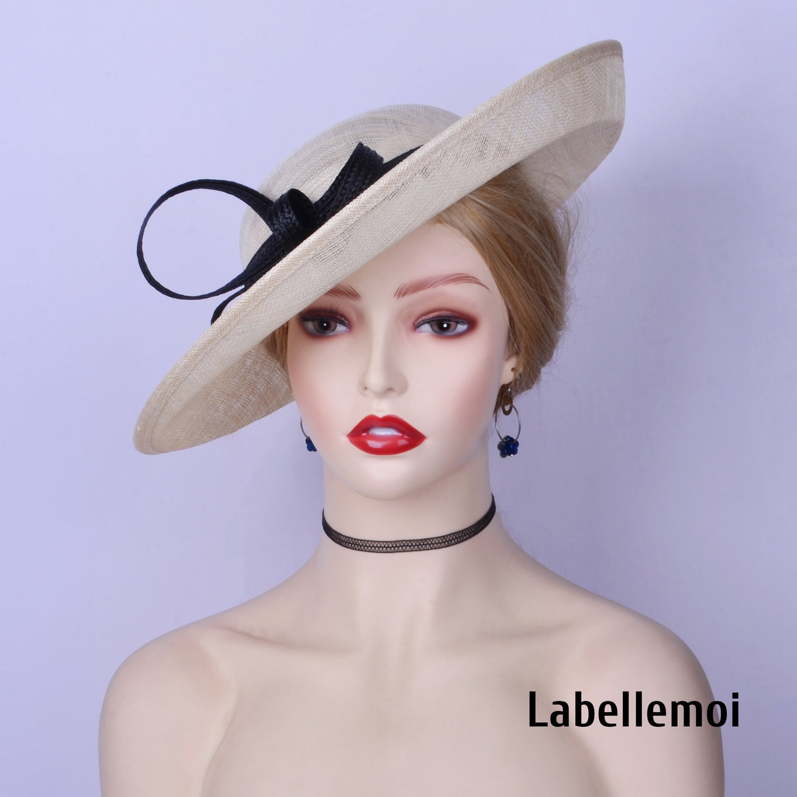 Unique Design Ivory/black Sinamay Hat Fascinator Cream Saucer - Etsy