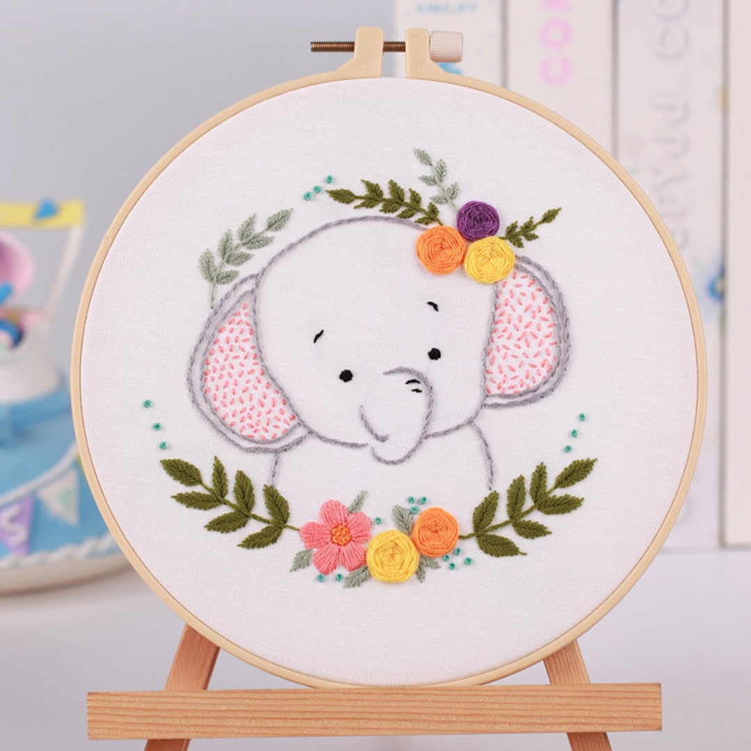 DIY Craft, Cute Elephant Flower Embroidery,hoop Art,hand Embroidery Art ...