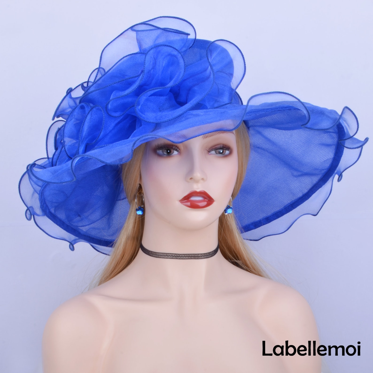 New Royal Blue Hat Large Brim Kentucky Derby Hat Organza | Etsy