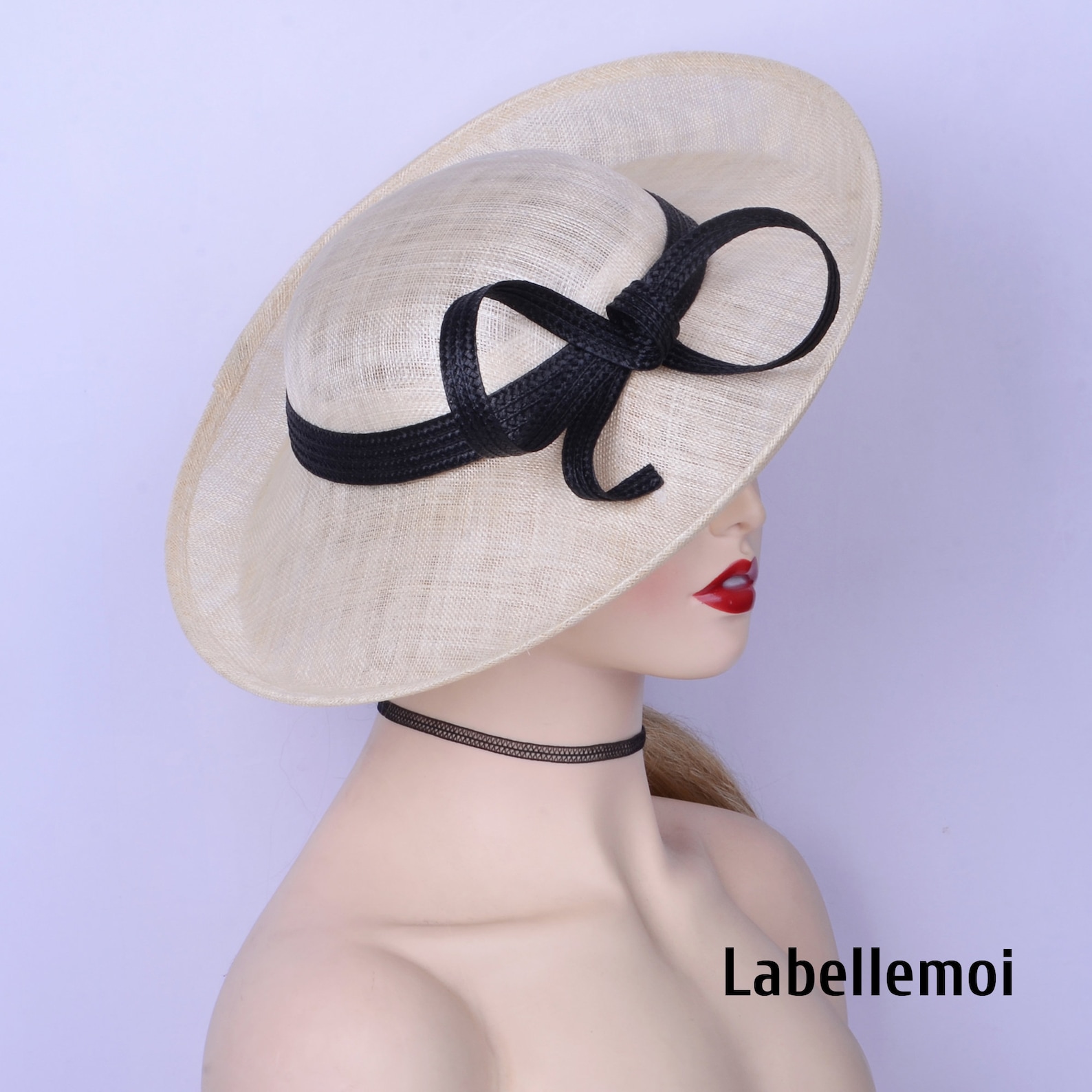 Unique Design Ivory/black Sinamay Hat Fascinator Cream Saucer - Etsy