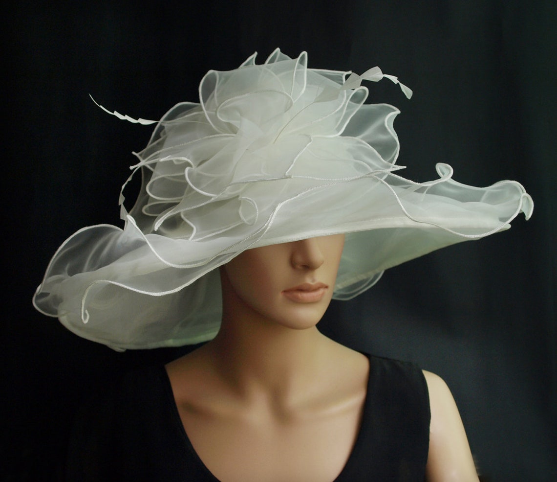 Ivory Cream X Large Brim Organza Hat Church Hat for Kentucky Derby ...