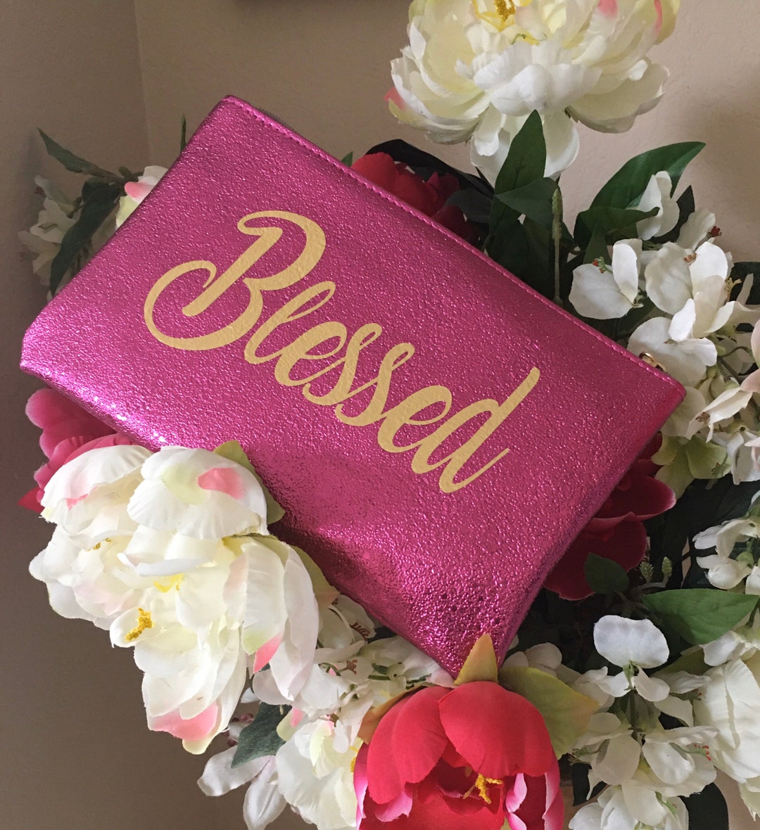 Blessed Pink Shimmer Cosmetics Bag - Etsy