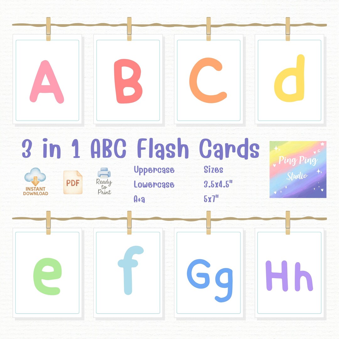 Pastel ABC Flash Cards: Uppercase and Lowercase (PDF Printable) - Etsy