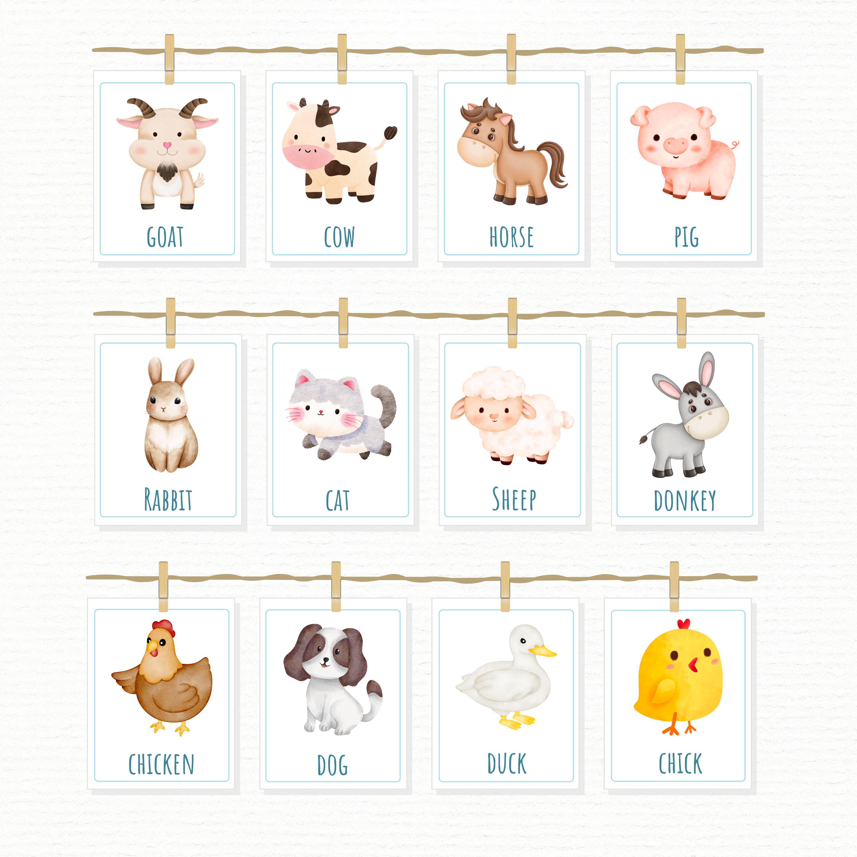 Watercolor Farm Animal Flash Cards: Montessori Learning Printable (PDF ...