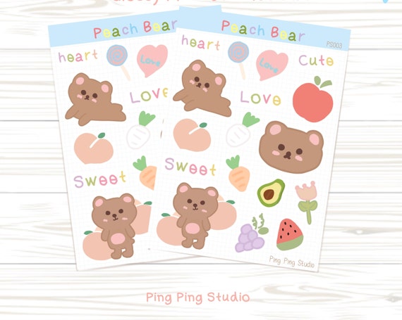 PS003 Peach Bear Sticker Set printable Sticker/ Digital | Etsy