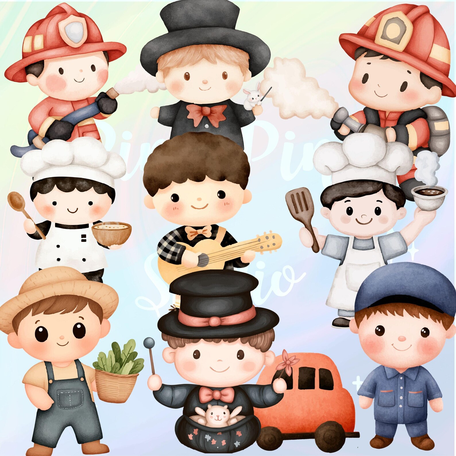 Boys Careers Clip Art, Watercolor Cartoon Clipart, Doctor Clipart ...