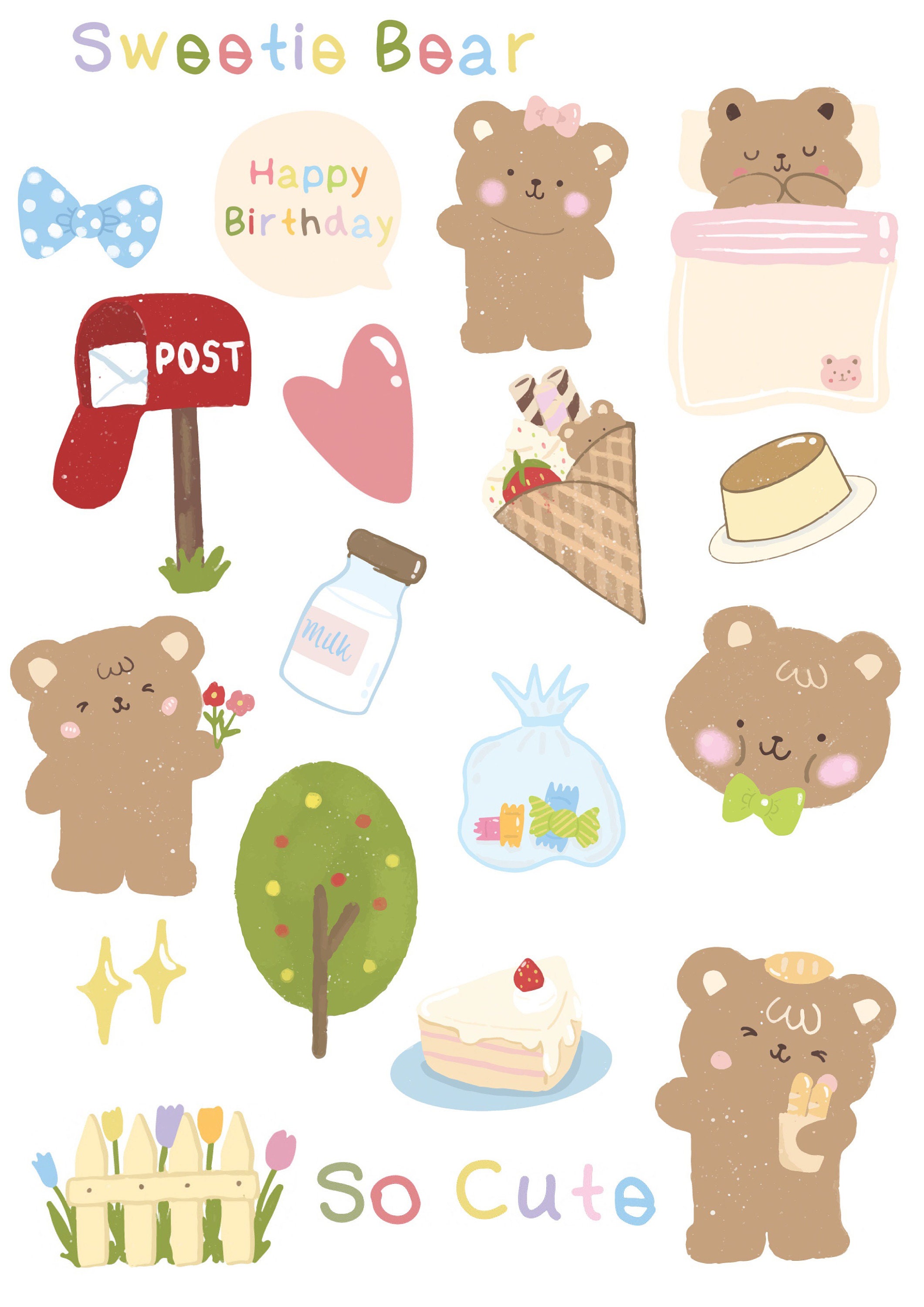 Sweetie Bear Sticker Set / Printable and Digital Use (PS006) - Etsy