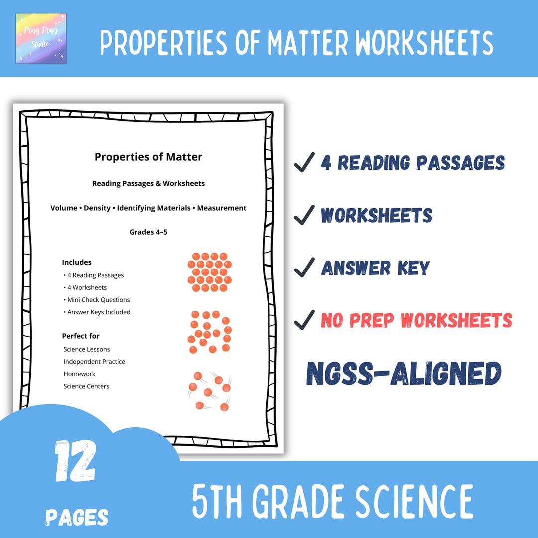 Properties of Matter Reading Passages & Worksheets | 4th 5th Grade ...