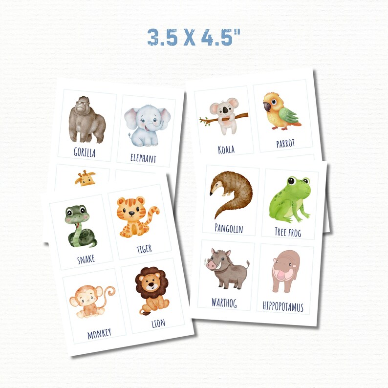 Jungle Animal Flash Cards Printable for Kids - 16 Watercolor Safari ...