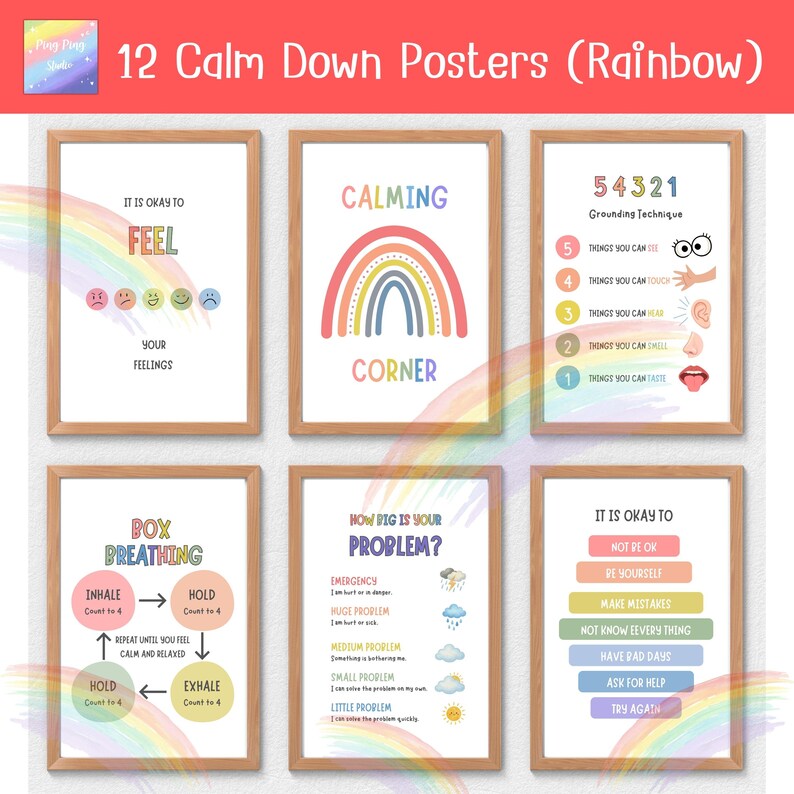 12 Calm Down Posters for Kids | Rainbow Calming Corner Printables ...