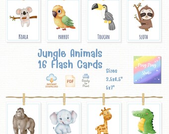 Jungle Animal Flash Cards Printable for Kids - 16 Watercolor Safari ...