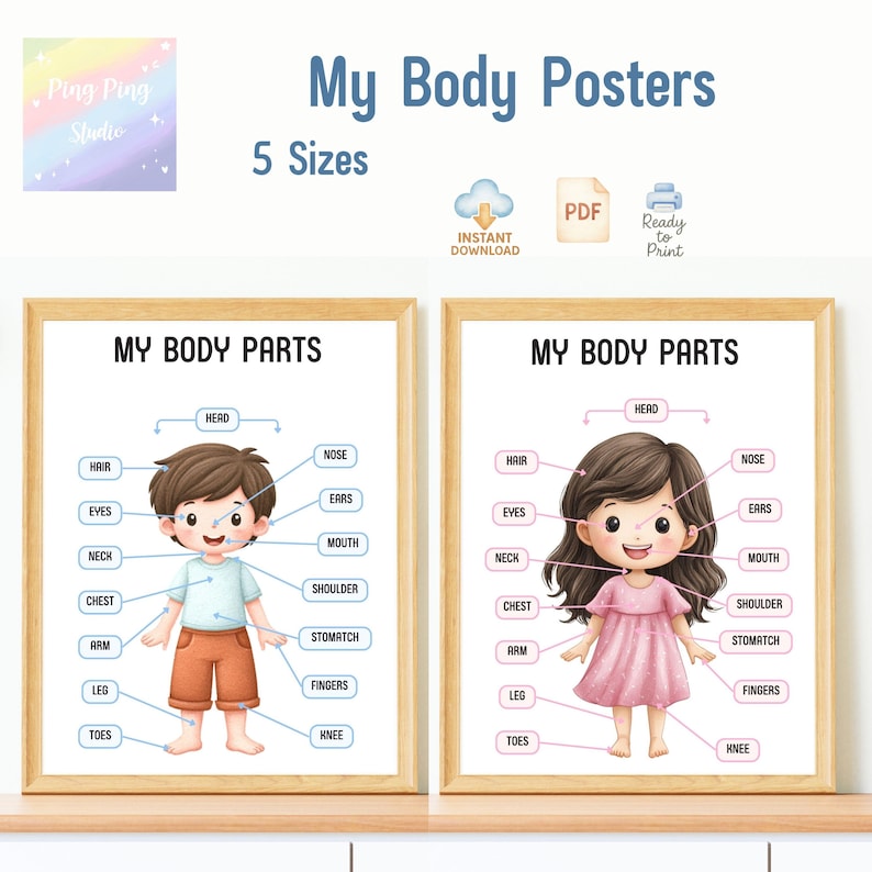 My Body Parts Posters for Kids – Cute Educational Charts for Boys and ...