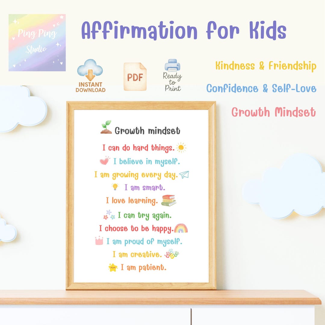 Kids Affirmation Print Set: Growth Mindset, Self-love (digital Download ...