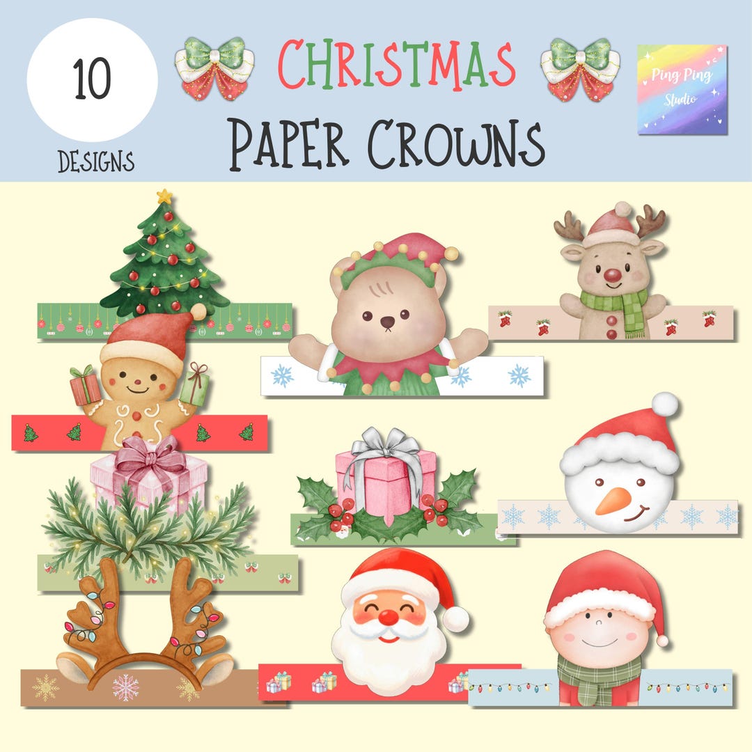 Christmas Paper Crowns – Printable Holiday Party Hats (10 Designs) - Etsy