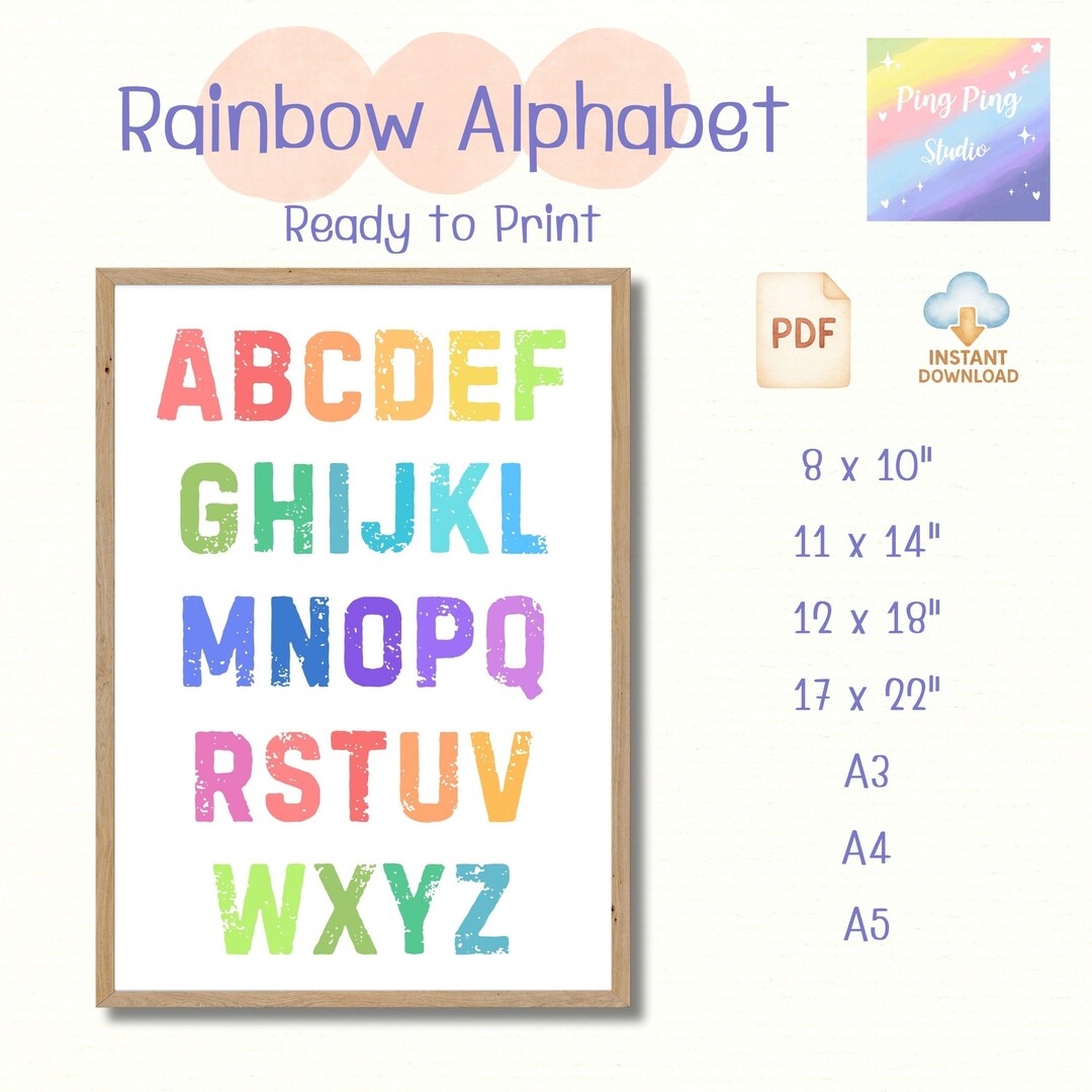 Rainbow Alphabet Poster Printable | ABC Wall Art for Kids | Uppercase ...