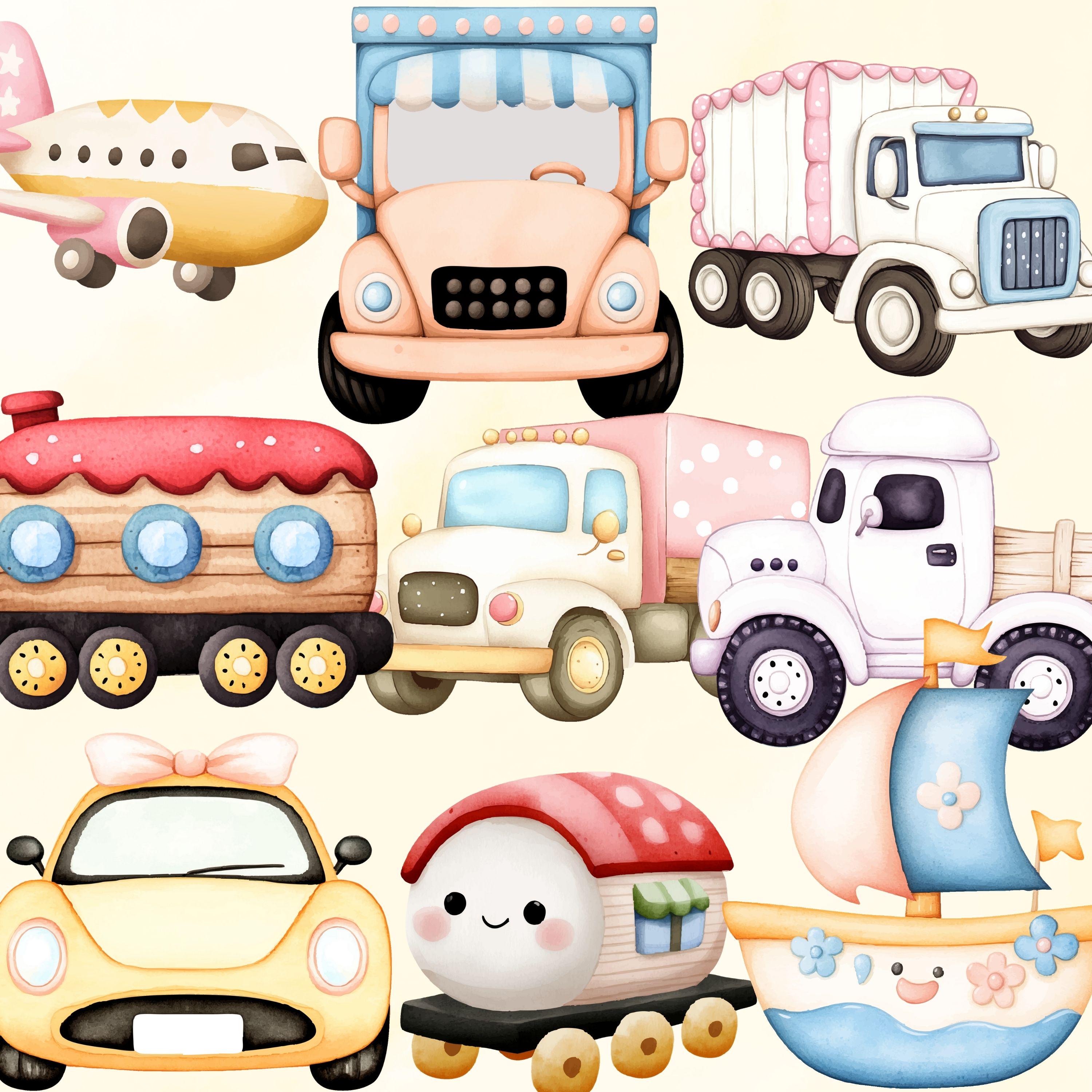 Cute Vehicle Clip Art, Adorable Vehicles Clipart, Hand-painted ...