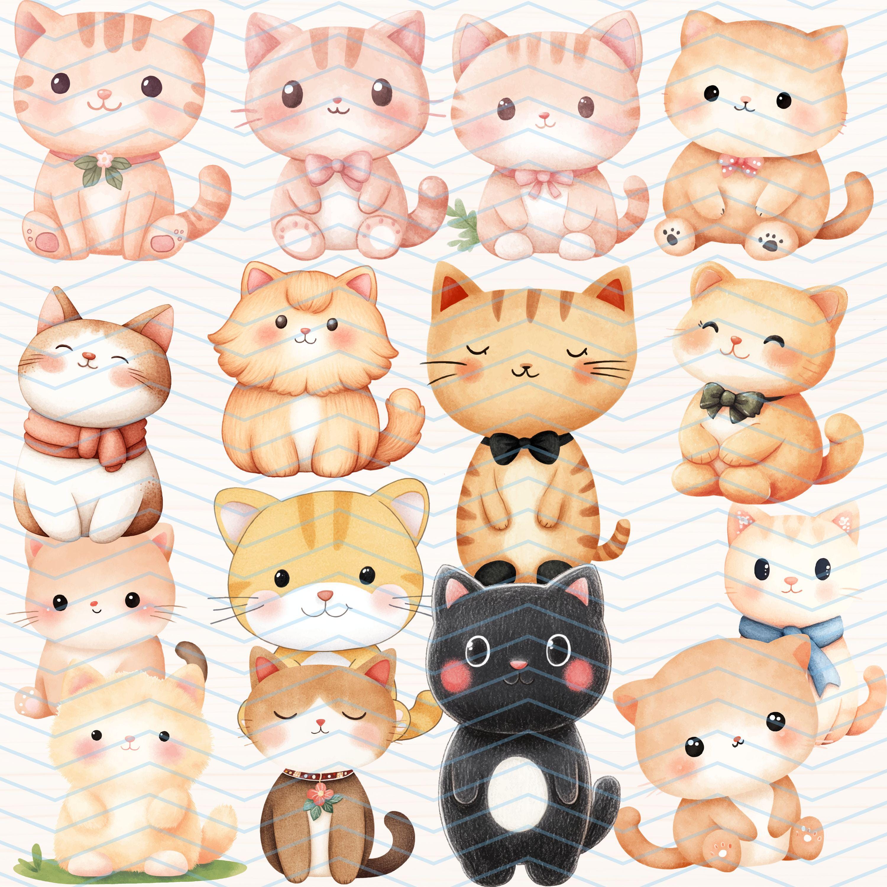 CUTE CATS Clipart, Cute Watercolor Cat Clipart, Charming Watercolor ...