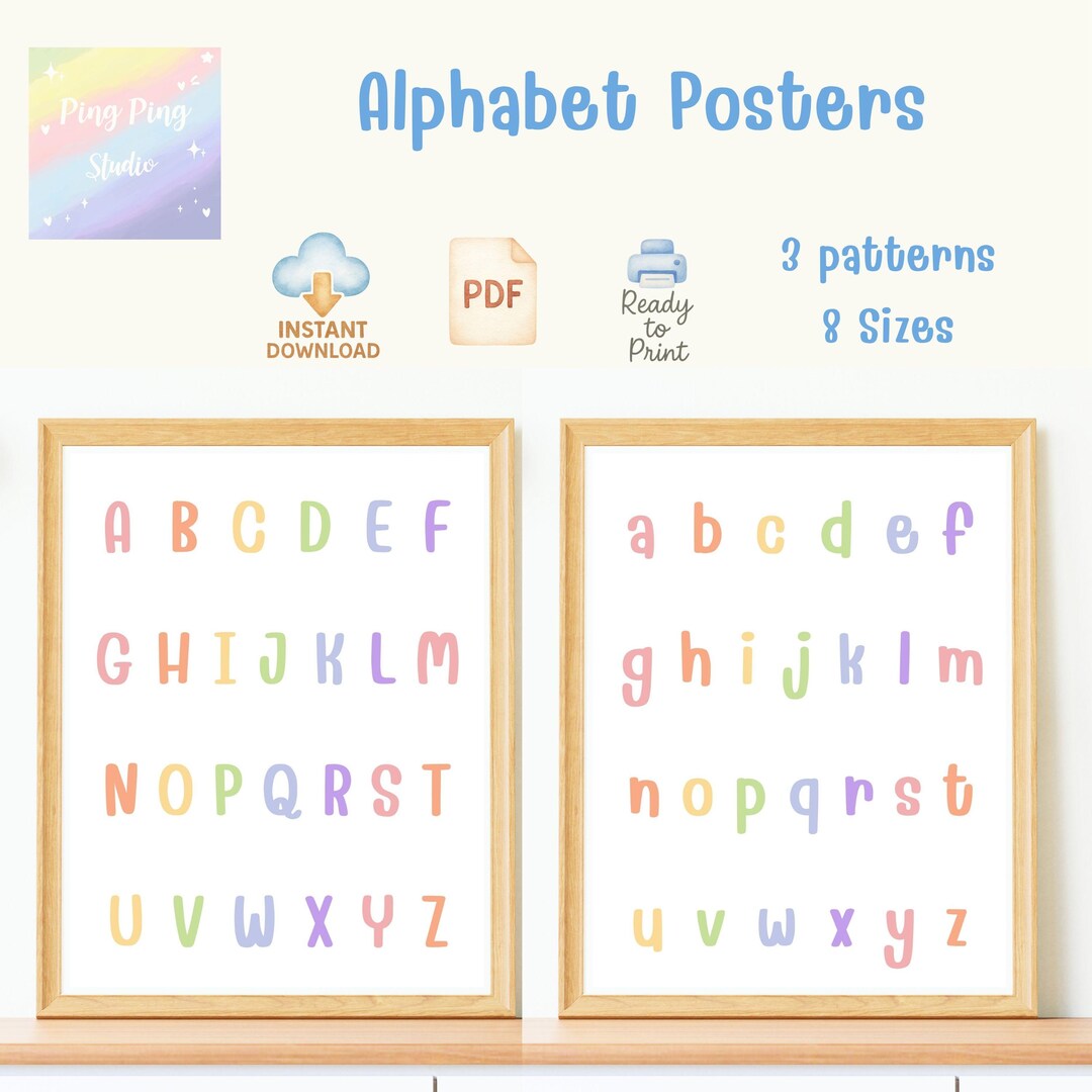 Pastel Alphabet Posters for Kids | Uppercase & Lowercase ABC Wall Art ...