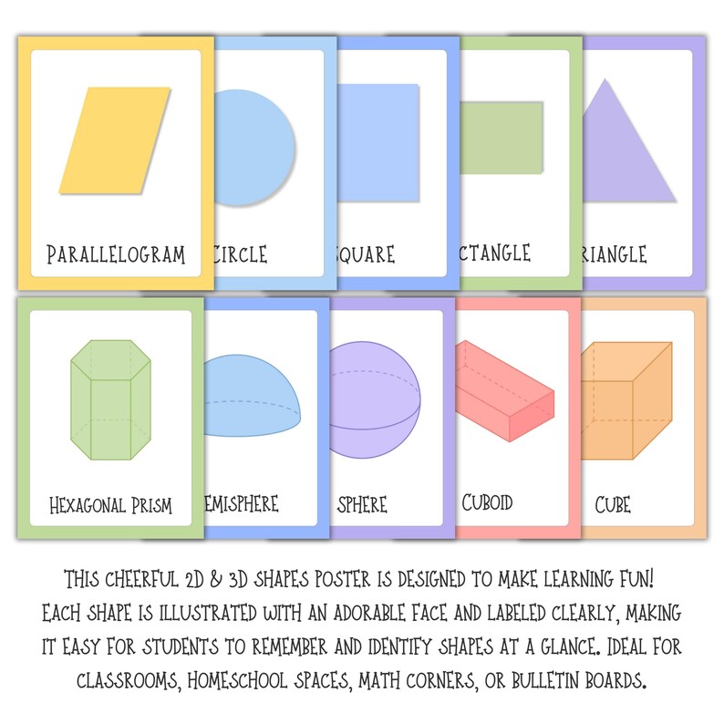 Rainbow 2D & 3D Shapes Posters | Classroom Math Wall Decor | Printable ...