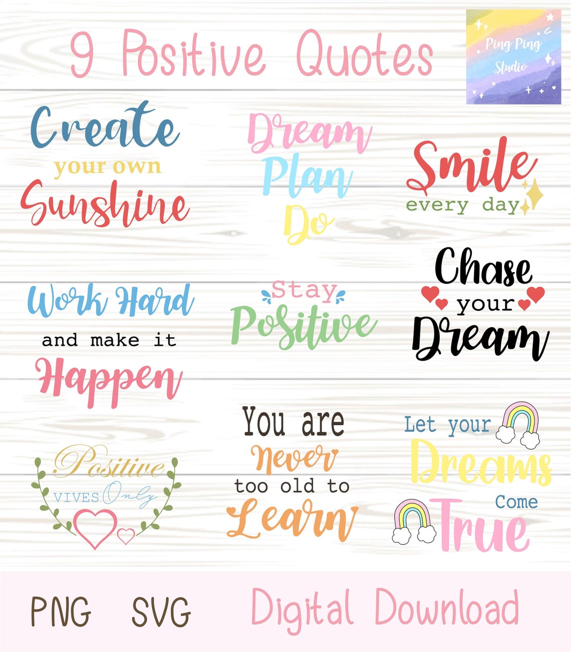 CA009 Positive Quotes, Digital Download, PNG, SVG grouped and Easy to ...