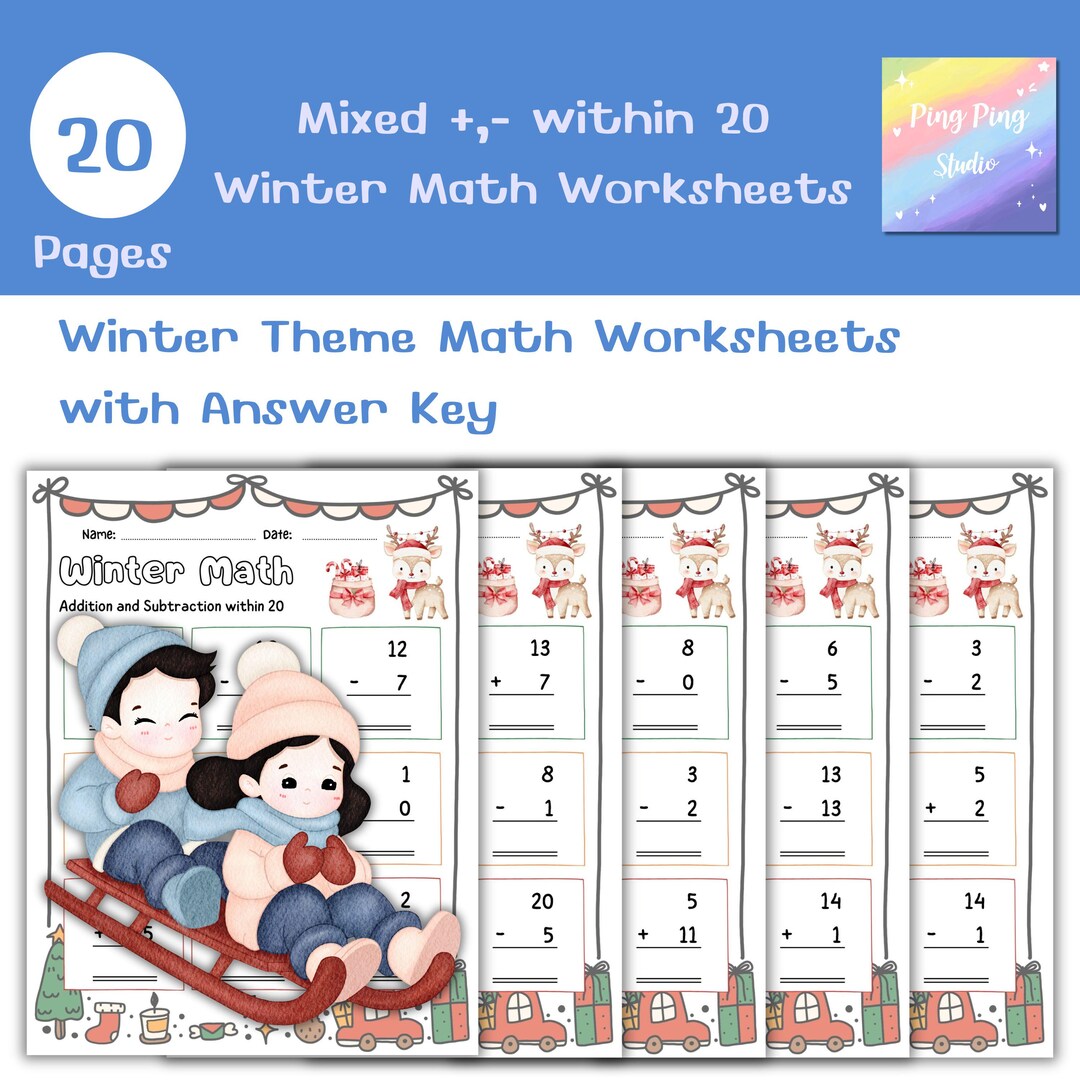 Winter Math Worksheets | Addition & Subtraction Within 20 (PDF) - Etsy
