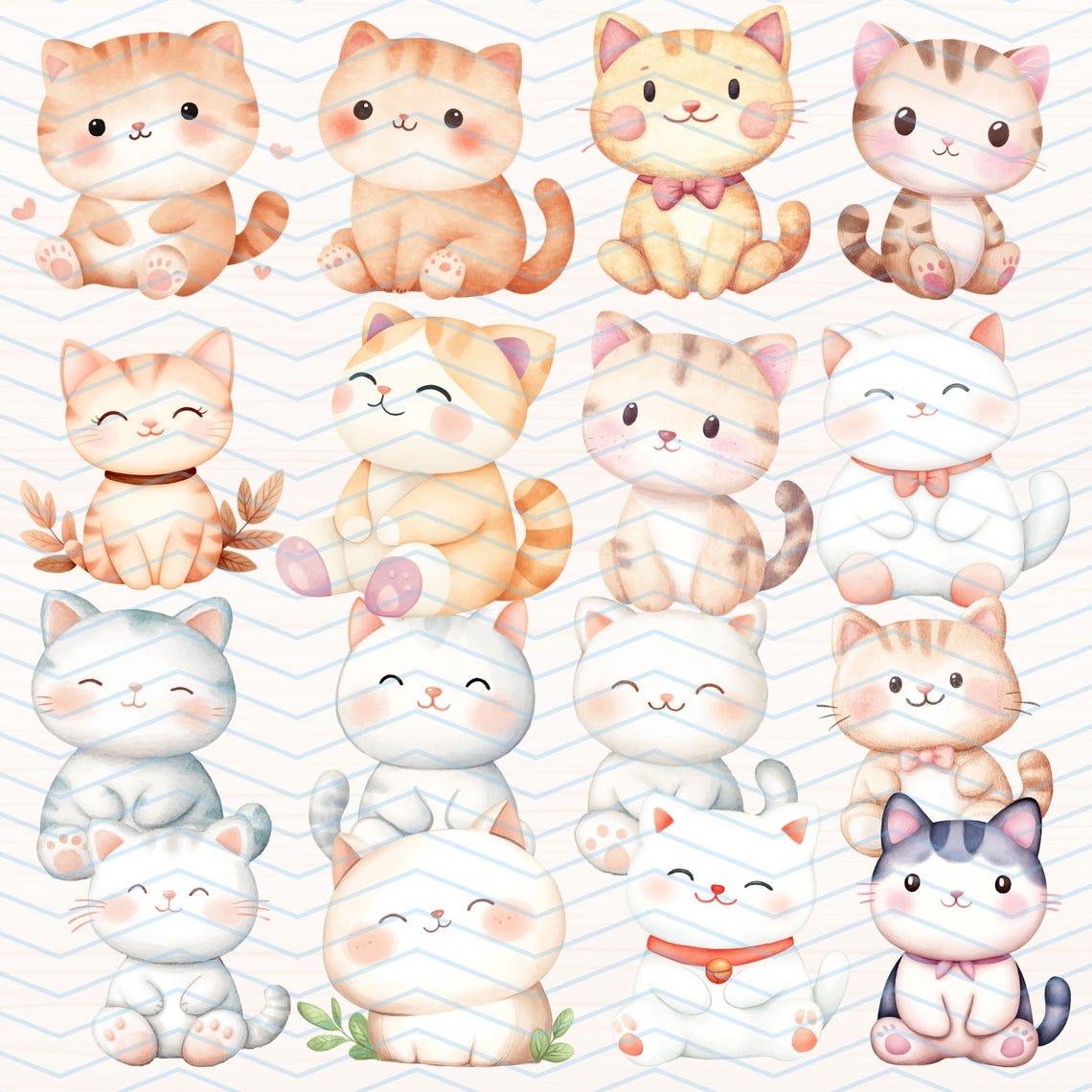 CUTE CATS Clipart, Cute Watercolor Cat Clipart, Charming Watercolor ...