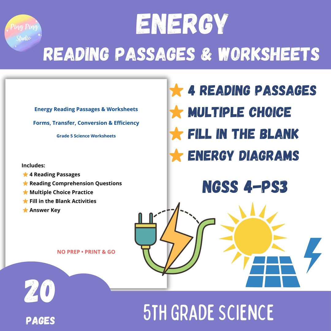 Energy Reading Passages and Worksheets | 5th Grade Science Activities ...