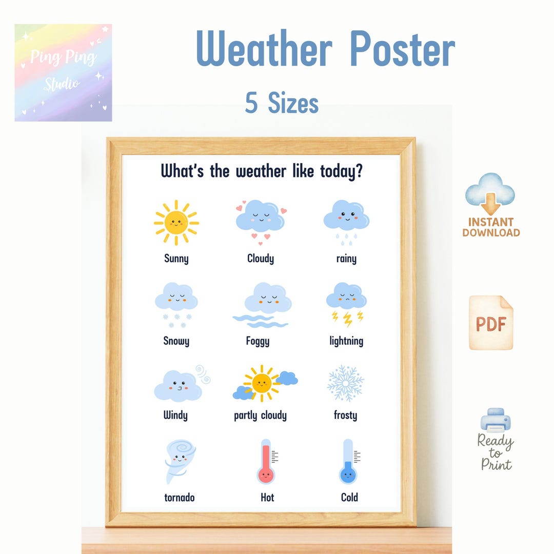 Educational Weather Chart Poster: Kids Classroom Decor (instant ...