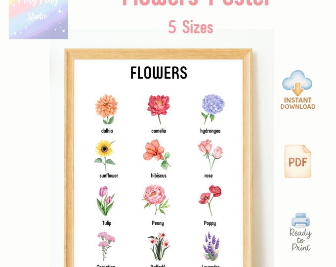Printable Flower Wall Art for Kids | Botanical Educational Posters for ...