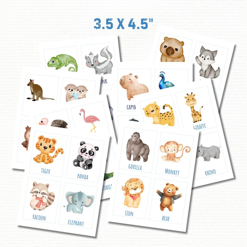 Zoo Animals Flash Cards for Kids - 32 Printable Watercolor Animal Cards ...