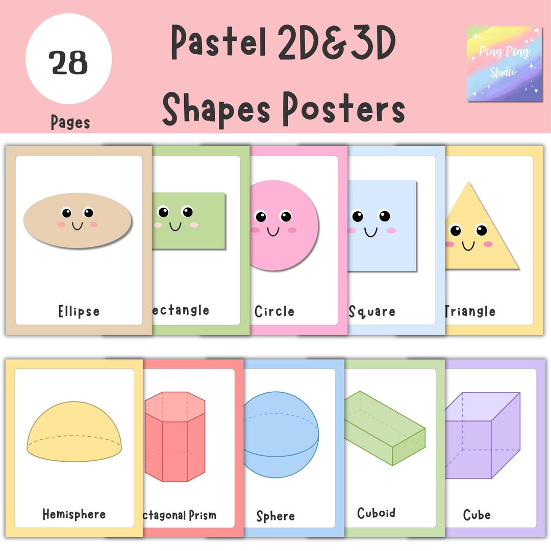 Pastel 2D & 3D Shapes Posters | Classroom Wall Decor | Math Learning ...