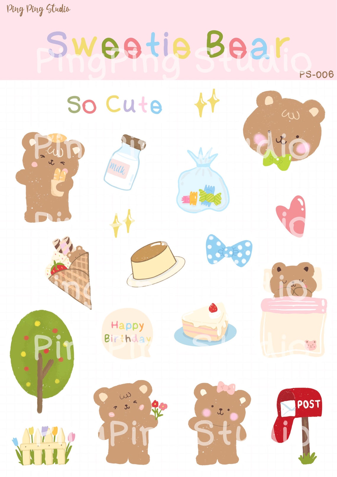 Sweetie Bear Sticker Set / Printable and Digital use PS006 | Etsy