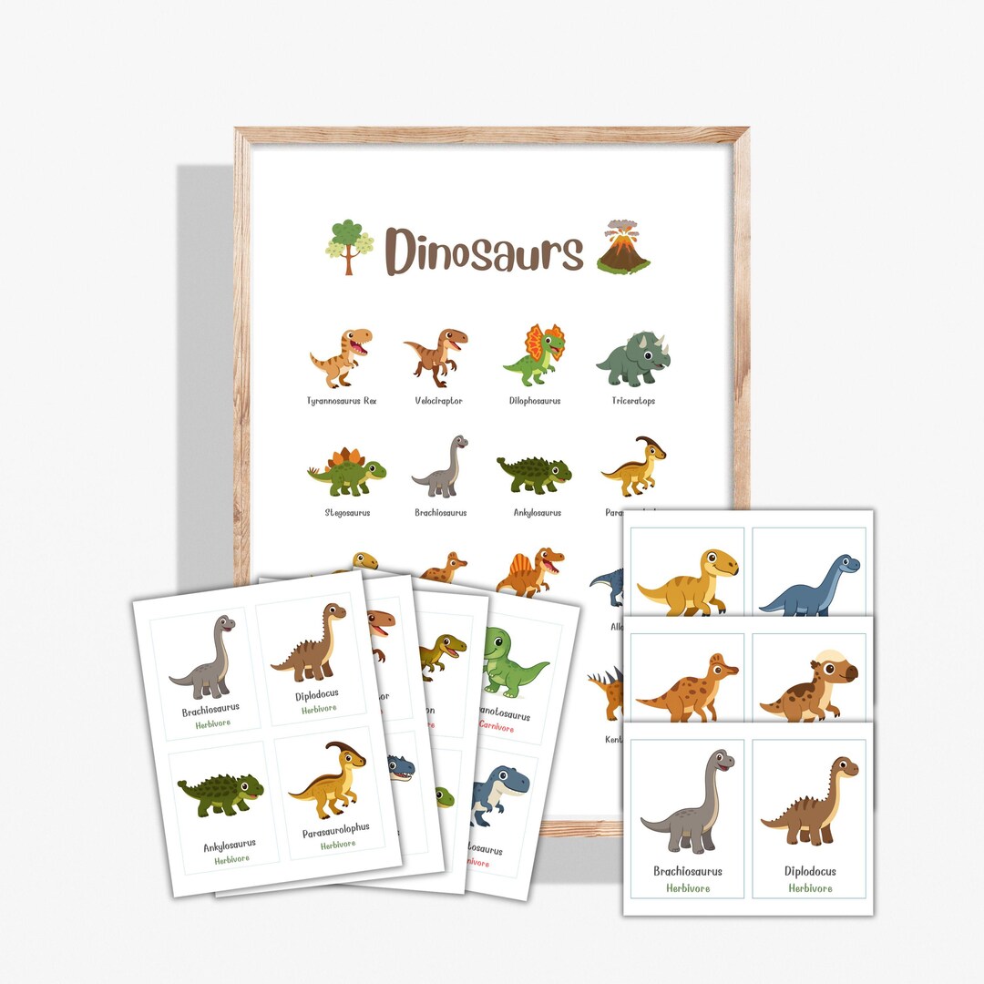 Dinosaur Poster & Flashcards Bundle: Kids Room Decor (printable PDF) - Etsy