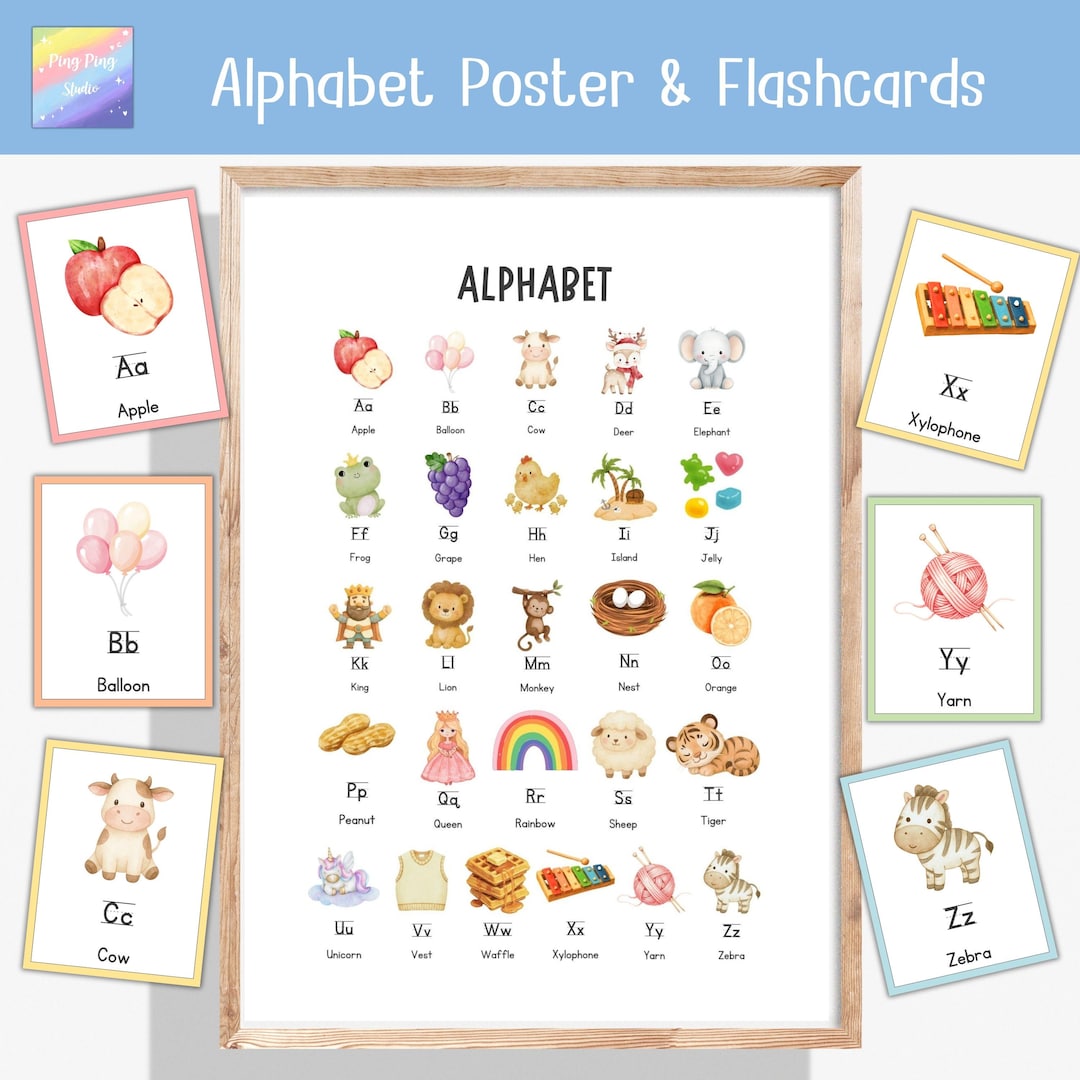 Alphabet Poster and Flashcards | ABC Printable Wall Art | Pastel ...