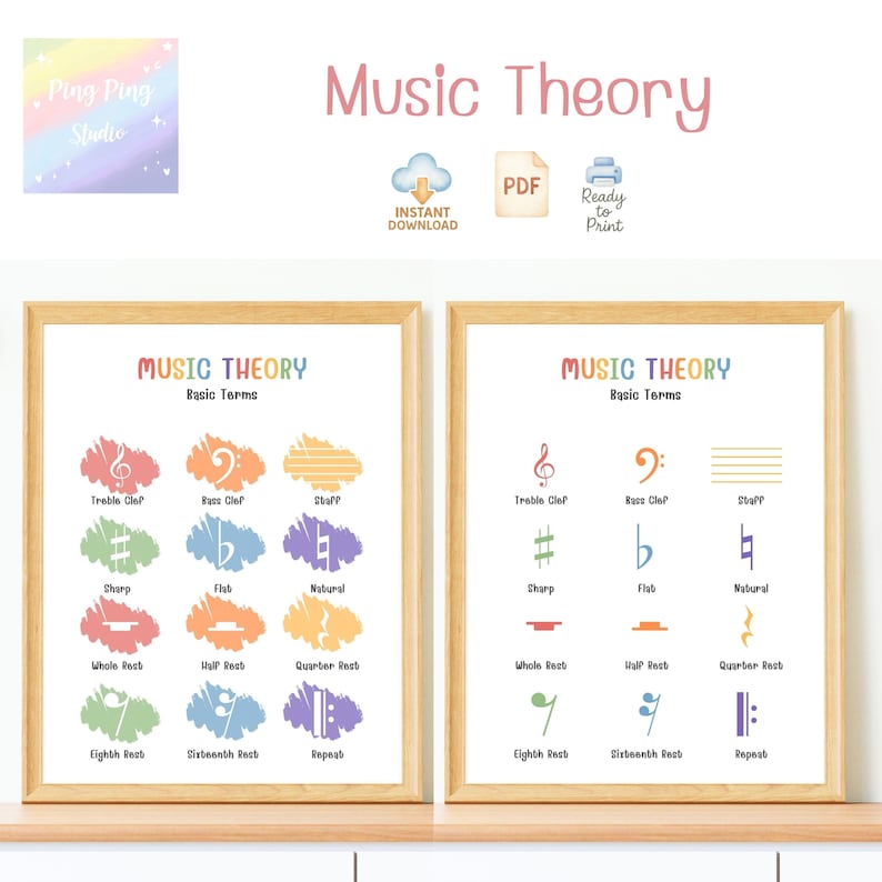 Music Theory Poster Set: Basic Symbols & Terms, Classroom Wall Art (JPG ...