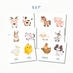 Farm Animal Flash Cards Printable for Kids - 12 Watercolor Farm Animals ...