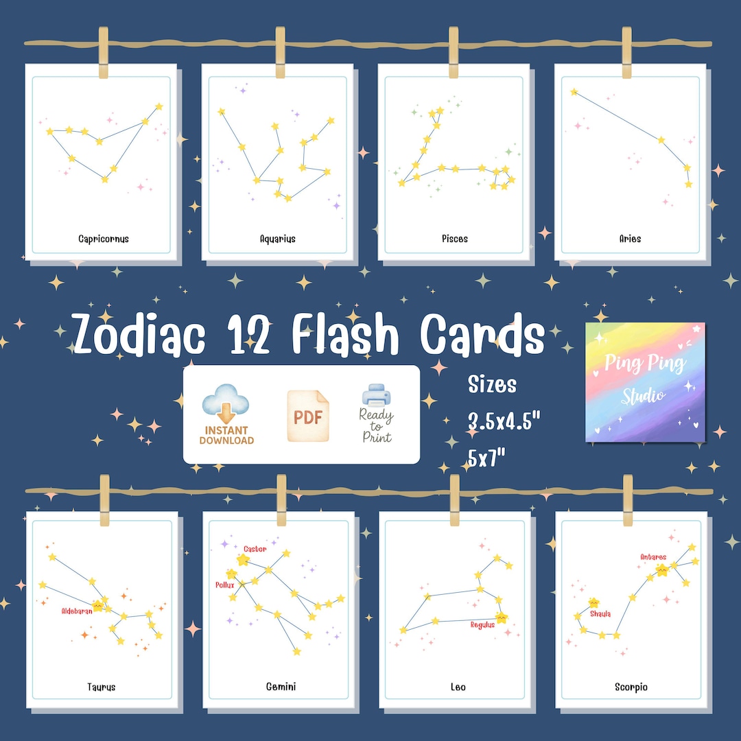 Zodiac Constellation Flash Cards | 12 Star Signs | Bright Stars ...