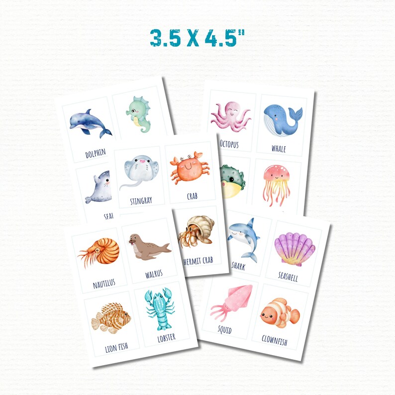 Ocean Animal Flash Cards Printable for Kids - 20 Watercolor Sea ...