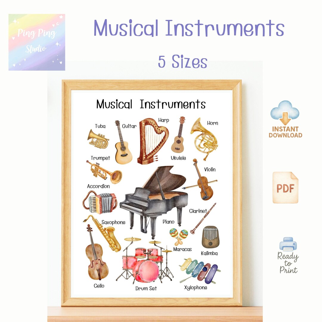 Watercolor Musical Instruments Poster: Kids Music Room Decor (PDF ...
