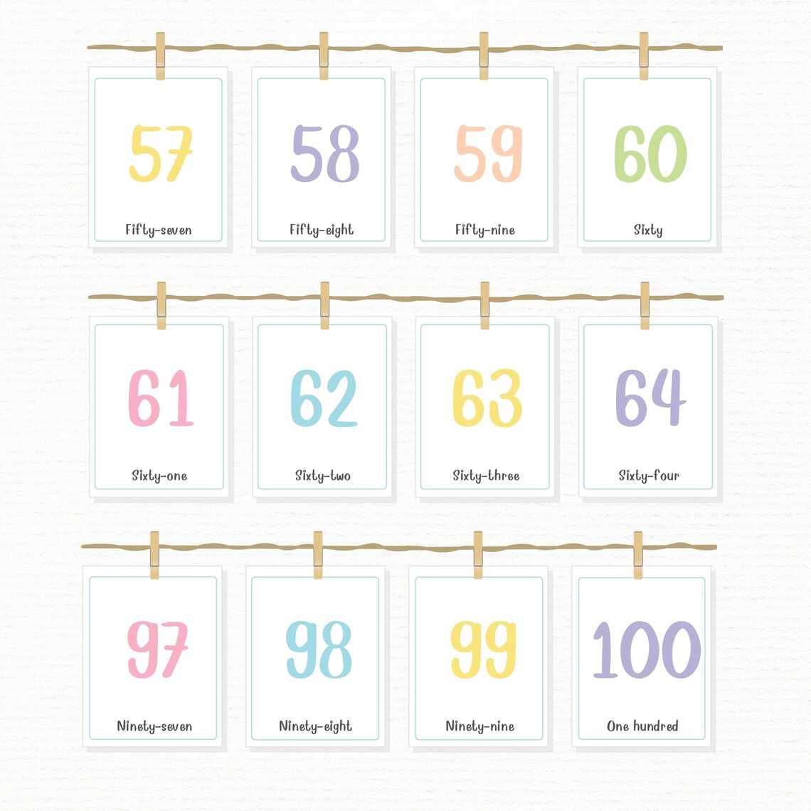 1-100 Number Flash Cards for Kids – Pastel Printable PDF, Montessori ...