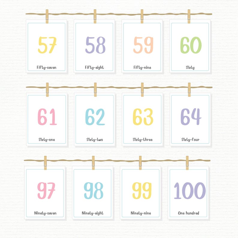 1-100 Number Flash Cards for Kids – Pastel Printable PDF, Montessori ...