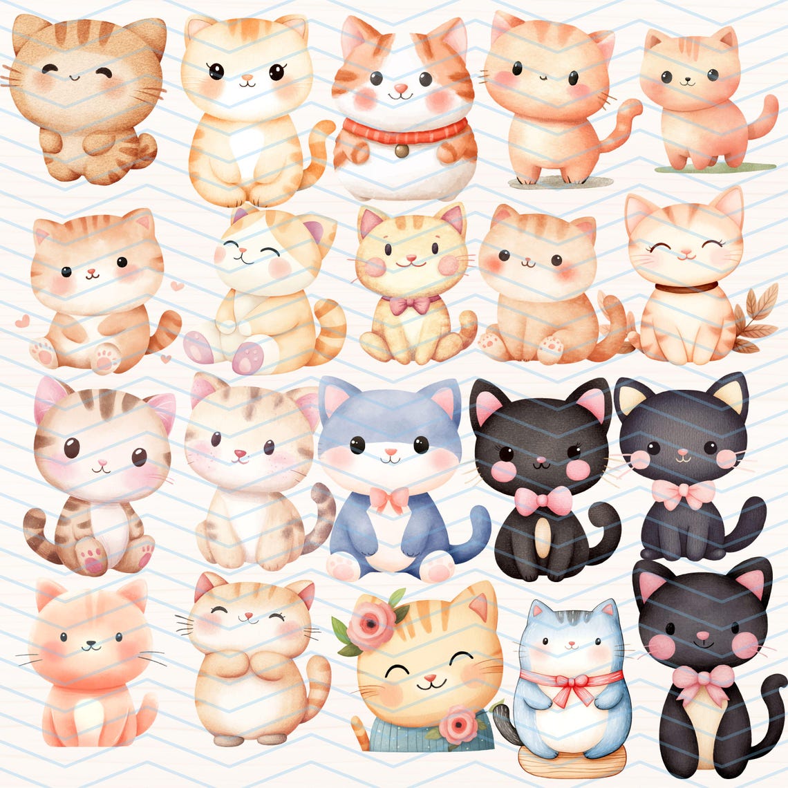 CUTE CATS Clipart, Cute Watercolor Cat Clipart, Charming Watercolor ...