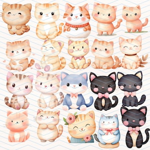 CUTE CATS Clipart, Cute Watercolor Cat Clipart, Charming Watercolor ...