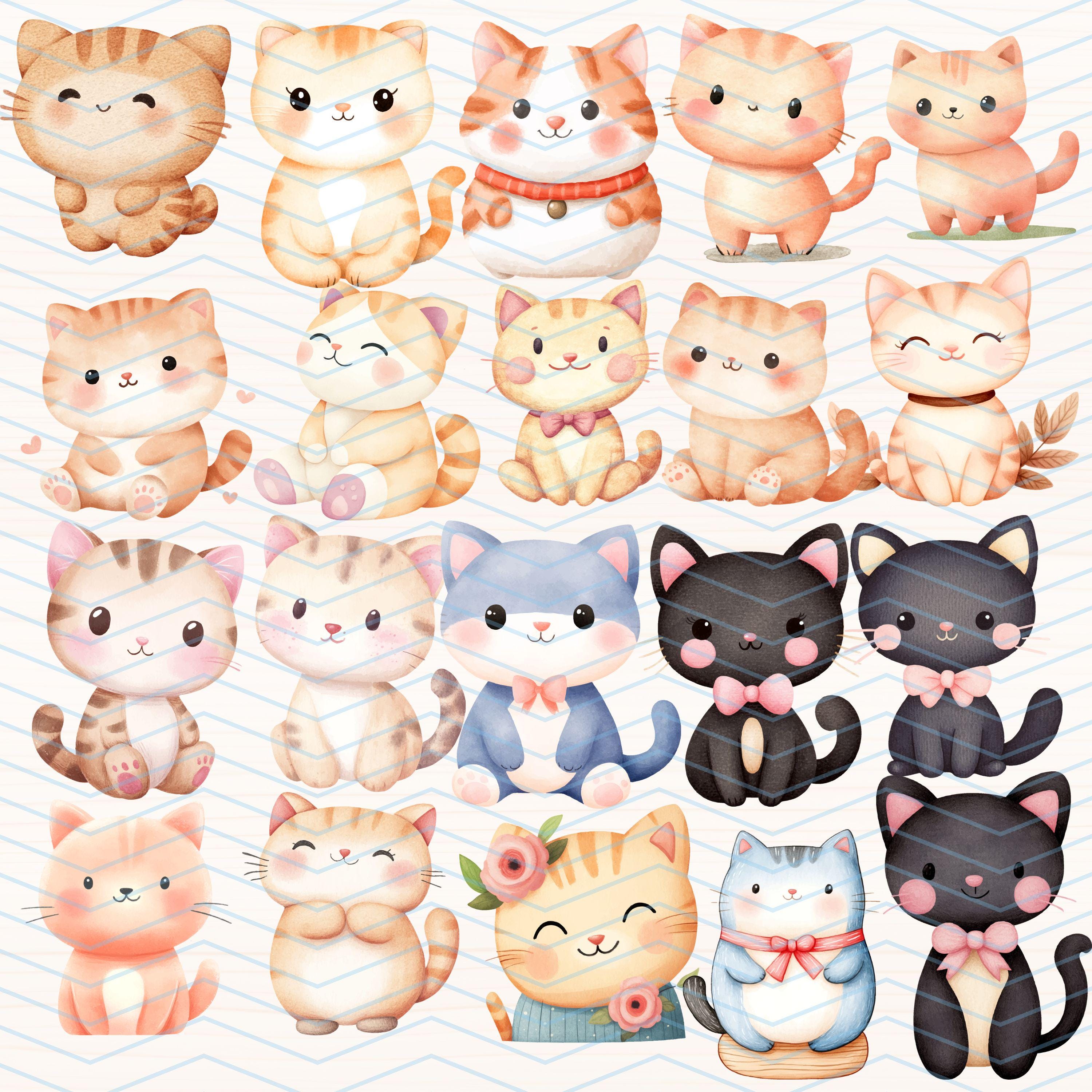 CUTE CATS Clipart, Cute Watercolor Cat Clipart, Charming Watercolor ...