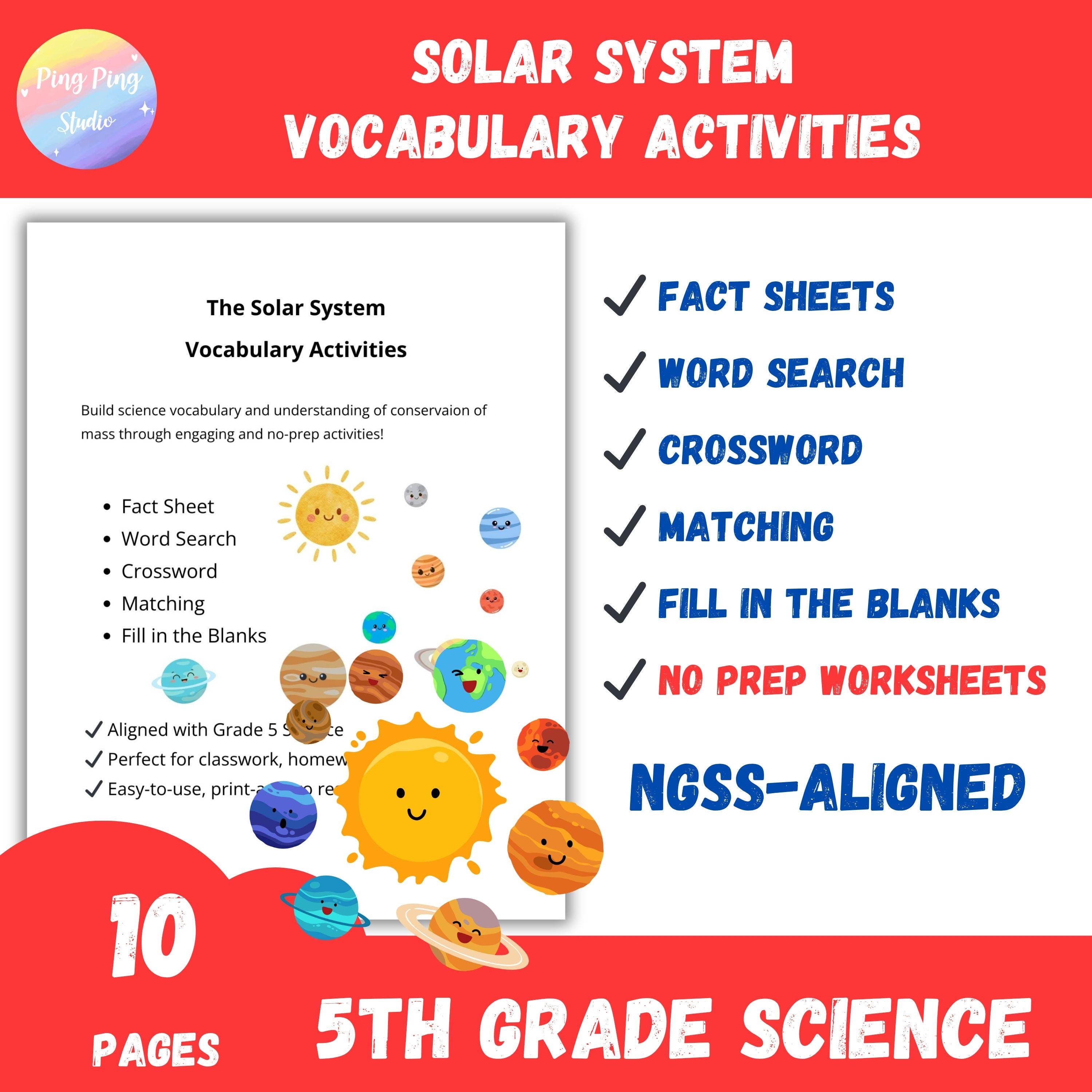 Solar System Vocabulary Worksheets Grade 4 5 | Space Science Activities ...